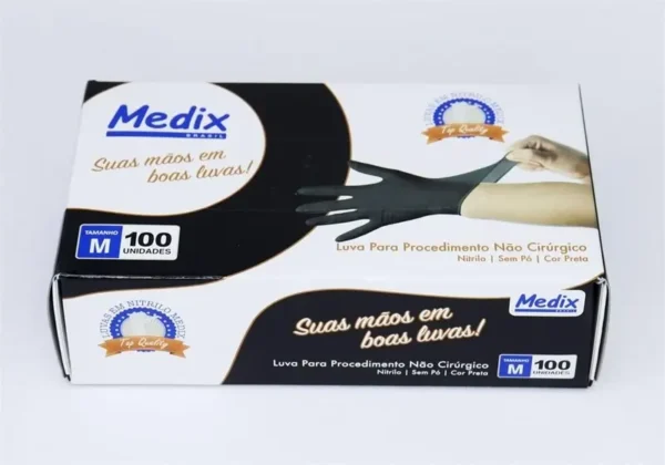 LUVA NITRILICA S/PO M PRETA – MEDIX – Utilemed